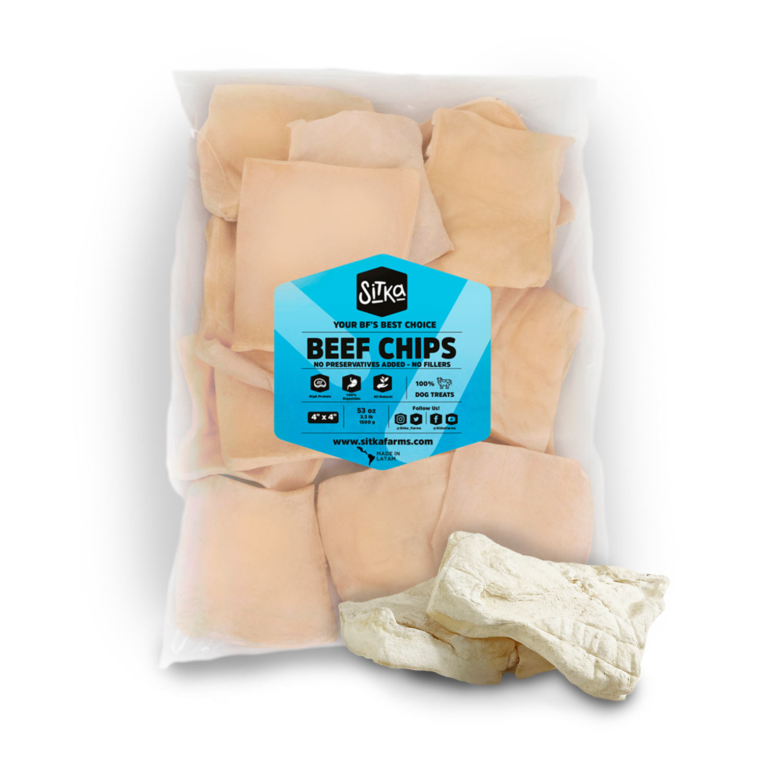 Beef Cheek Chips 4x4 High Quality and All Natural Dog Treat - Sitka Farms